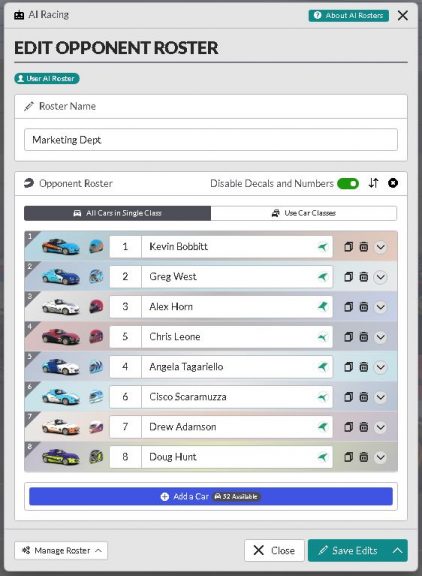 10_ai_roster - iRacing.com | iRacing.com Motorsport Simulations
